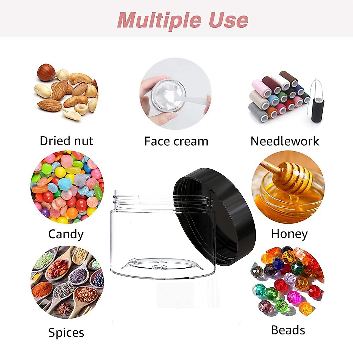 1 oz Plastic Pot Jars Round Clear Leak Plastic Cosmetic Container Jars with Black Lids 20 Pcs, for Cosmetic, Lotion, Cream, Eye shadow.