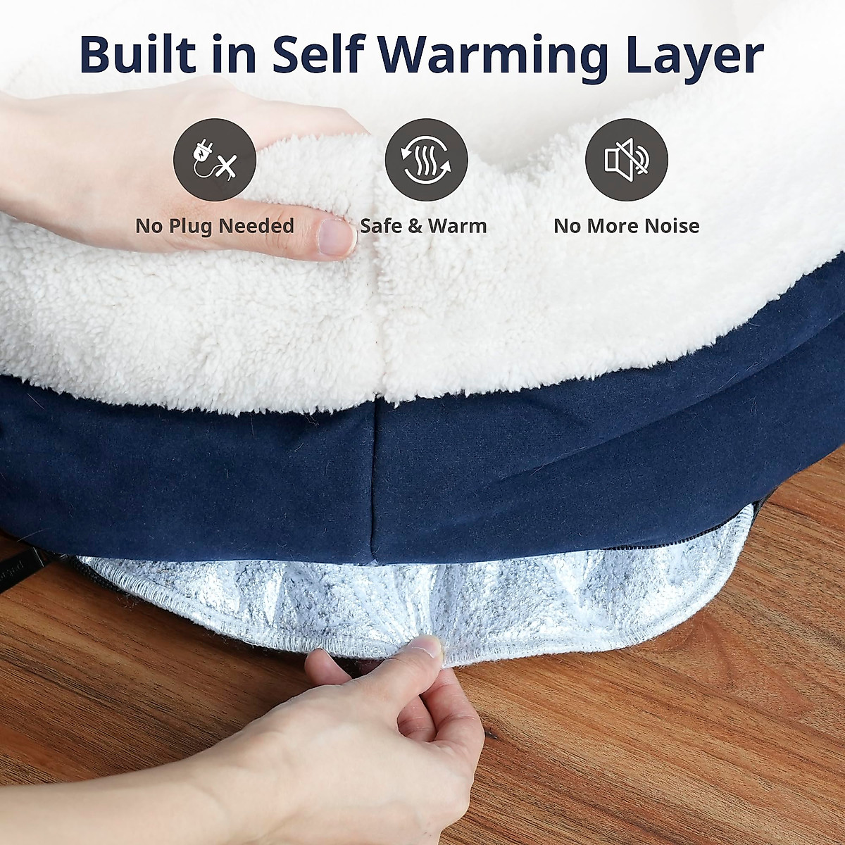 Petace Self Warming Cat Bed, 17.7" x 13.7" Anti-Slip Soft Round Thermal Pet Cushion Bed for Kittens & Small Puppy, Blue