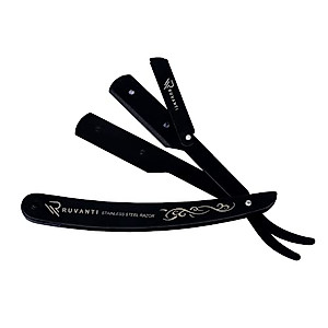 Ruvanti Straight Edge Razor for Professional Barbers, Best for Salon and Home Use - for Men's Shave (Black)
