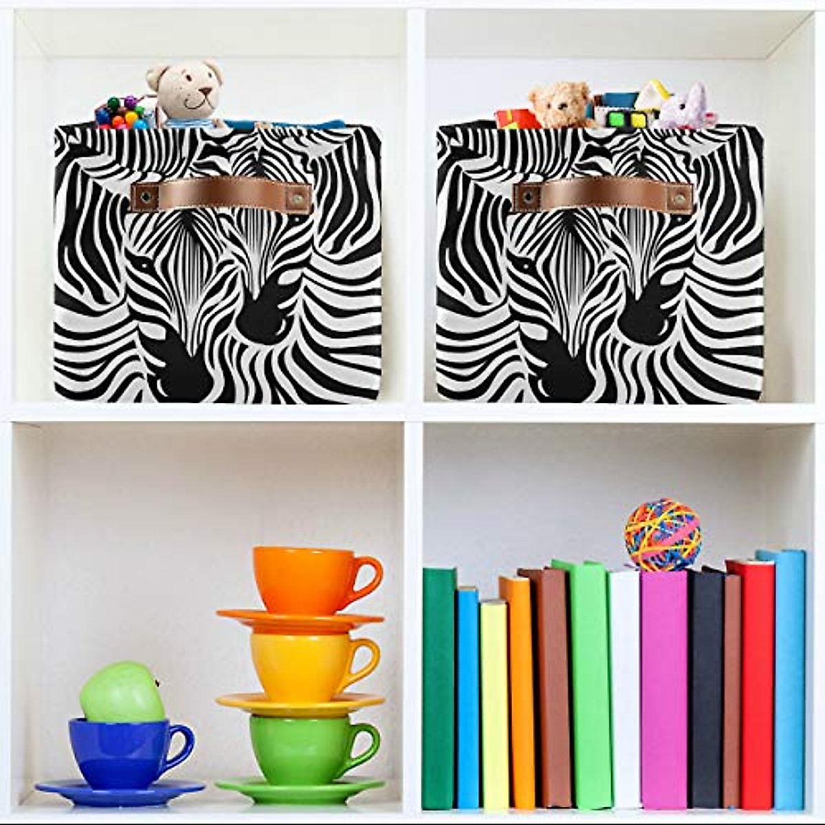 Storage Basket Cube Animal Zebra Print Large Collapsible Toys Storage Box Bin Laundry Organizer for Closet Shelf Nursery Kids Bedroom,15x11x9.5 in,1 Pack