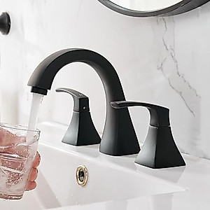 VAPSINT Two Handle Widespread Bathroom Faucet Black,3 Hole 8 inch Matte Black Bathroom Sink Faucet,Faucet for Bathroom Sink Lavatory Vanity with Supply Hoses