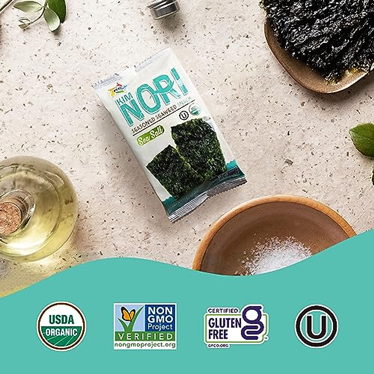 KIMNORI Seasoned Seaweed Snacks Sheets – Organic Sea Salt Flavor 12 Individual Packs Roasted Crispy Premium 100% Natural Laver Kim Nori 4g 0.14 Ounce 김 のり 海苔 紫菜