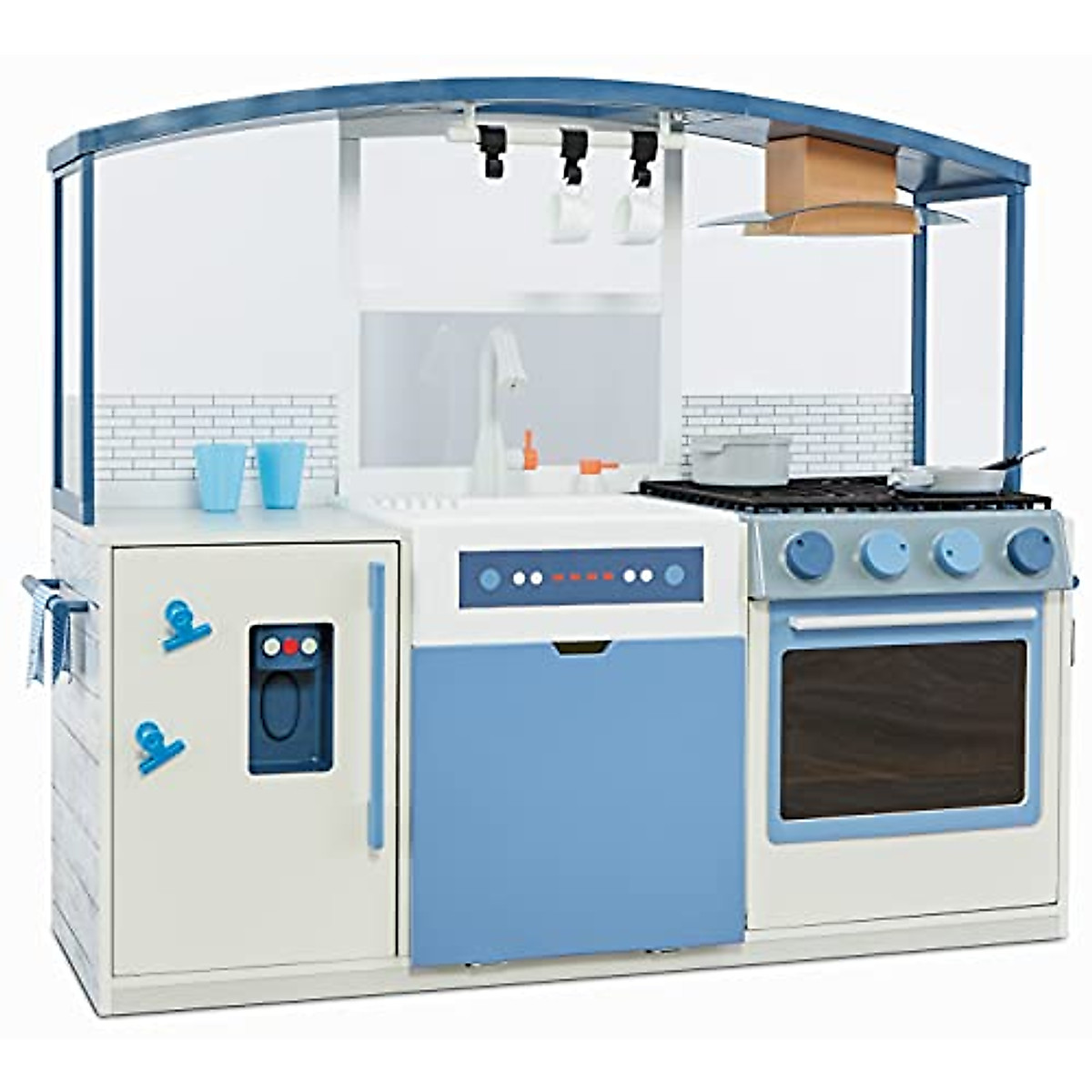 Little Tikes Wood Chef's Play Kitchen with Realistic Lights Sounds, 20+ Interactive Accessories Set, Dual-Sided White & Blue Wooden Play Kitchen- Gift for Kids Girls Boys, Pretend Toy for Ages 3 4 5+