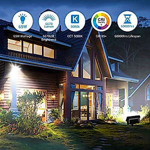 DEWENWILS 65W LED Flood Light Outdoor, 6670 Lumen Super Bright(500W Halogen Equivalent) IP65 Waterproof Knuckle Mount LED Security Light, 5000K Daylight for Landscape, Garden, Yard, Garage, UL Listed