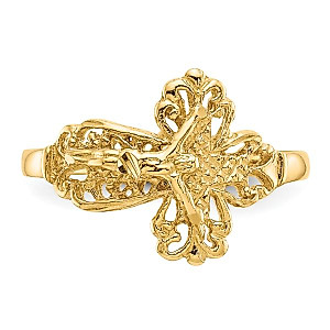 IceCarats 14K Yellow Gold Lord Jesus Christ Crucifix Holy Cross Ring Christian Religious Band Size 6.00