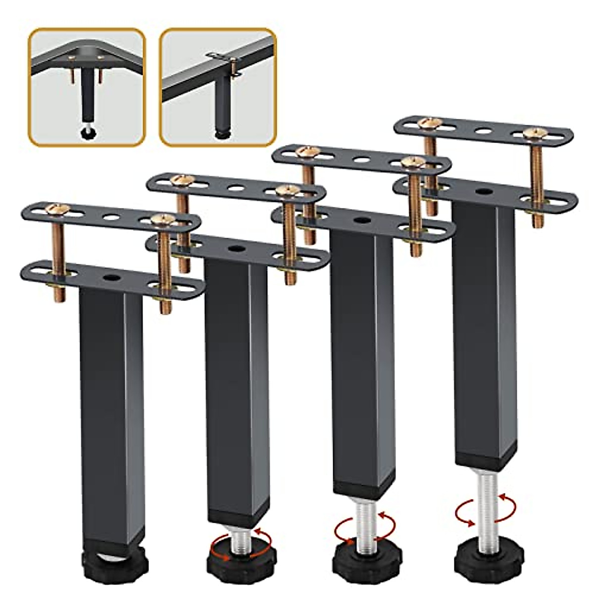 4 Pcs Adjustable Height Bed Support Legs For Bed Frame/Bed Center Slat, Super Sturdy Metal Bed Frame Center Support Leg, Replacement Bed Frame Support Legs, Support Feet For Bed Frame (7.8 To 10.6 IN)