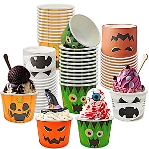 CIEOVO 48 Packs 9 oz Halloween Party Paper Ice Cream Cups Disposable Halloween Ghost Face Bowls Snack Cups Containers Dessert Bowls for Birthday Halloween Trick or Treat Party Decoration