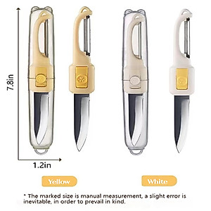 Multifunctional 2-in-1 Fruit Knife, Stainless Steel Fruit Knife with Built-in Peeler and Protective Case, Suitable for Picnics, Camping and Travel. (White)