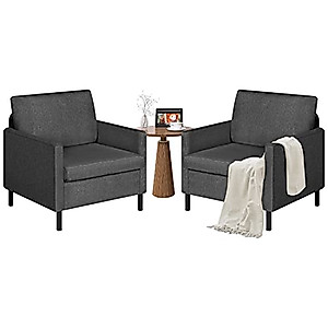 TYBOATLE Modern Upholstered Linen Fabric Accent Arm Chair Set of 2, Living Room Single Sofa Chairs w/Metal Legs, Reading Lounge Armchair for Small Spaces, Apartment, Bedroom, Office (Dark Gray)