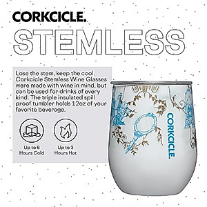 Corkcicle Disney Princess Belle Stemless Wine Glass Tumbler, Triple Insulated Stainless Steel Construction, Sliding Shatter-Proof Travel Lid, Keeps Beverages Chilled for 9 Hours, 12 oz