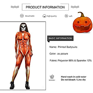 Tizzomx Halloween Women Muscle Costumes with Front and Back 3D Bone Print Onesie Bodysuit for Women Size Medium
