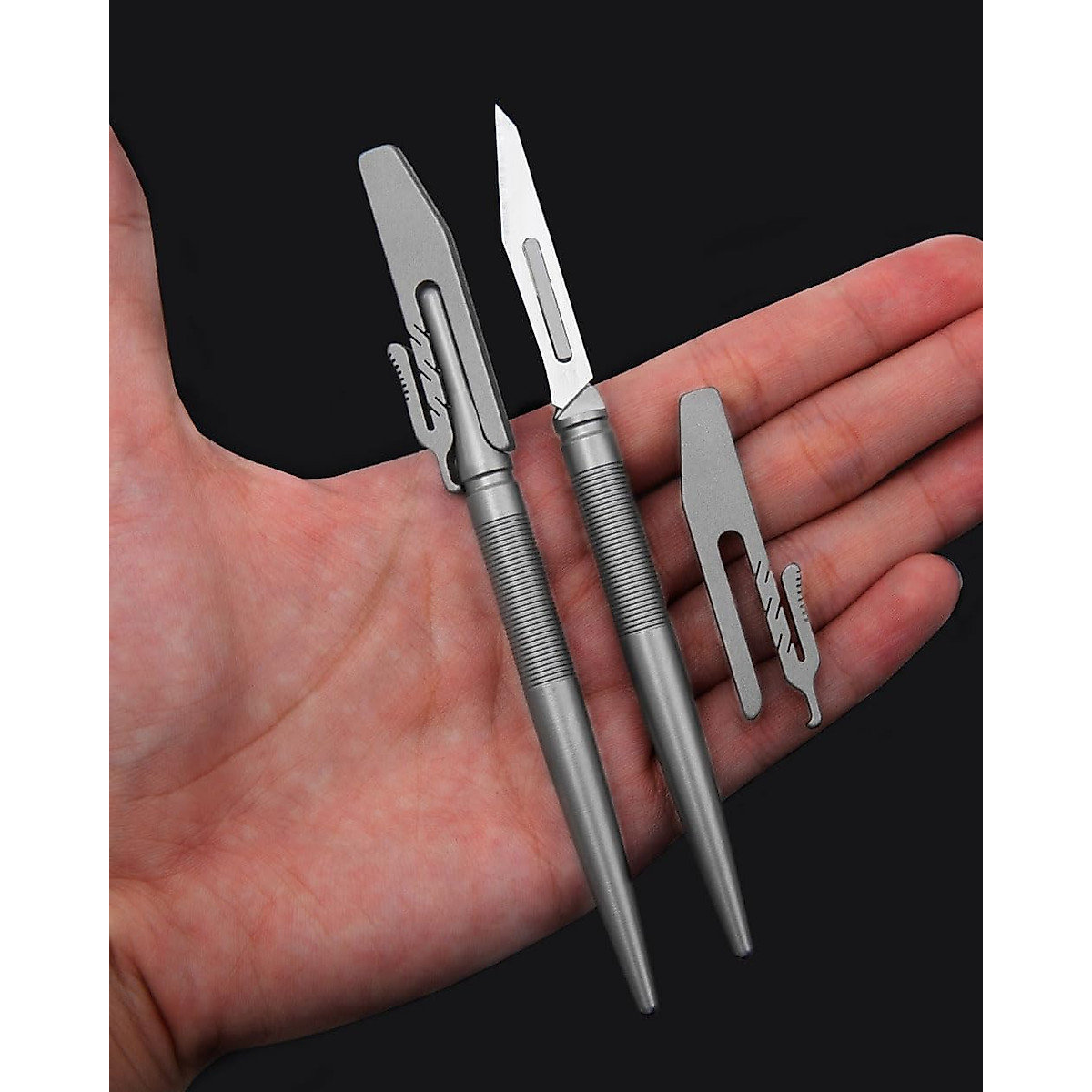 Tenchilon TS476 Small Slim Pocket Scalpel Knife, 10pcs #11 Replaceable Blades, 4.76 inches TC4 Titanium Handle