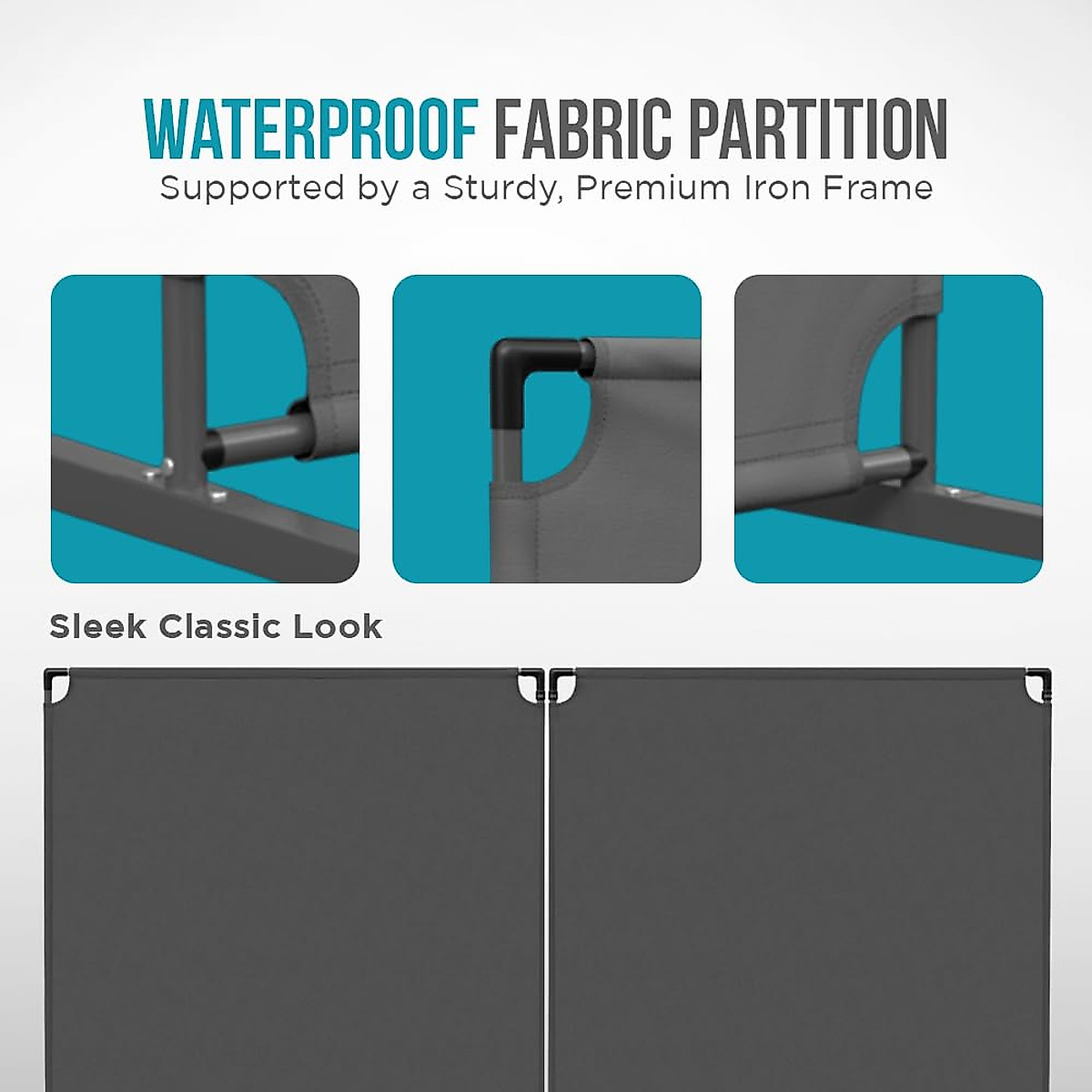 Steel-AID 60-inch Rolling Privacy Room Divider - Freestanding Office Wall Partition with Non See-Through Blackout Screen - Sturdy & Durable Iron Frame - Rolling Wheels - Black, White, Gray & Blue