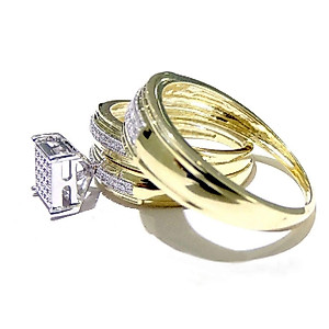 Rosie Collection Round Cut D/VVS 1 Diamond Men's Women's Matching Wedding Ring Set 14K Gold Over His Her Trio Ring Set Women's Size 10 & Men's Size 10