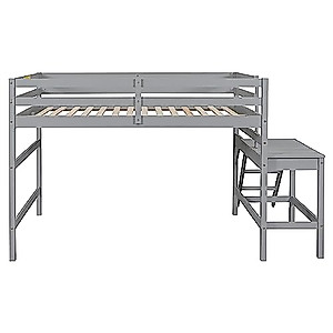 WOXYX Wood Full Size Loft Bed with Platform and Ladder for Kids,Space Saving Low Loft-Bed for Girls Boys,Gray
