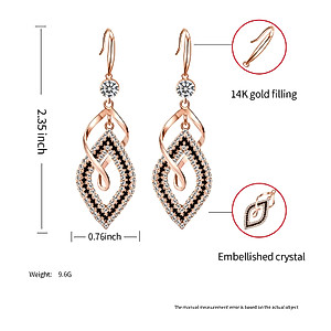 Dangle Earrings for Women, 925 Sterling Silver Handmade Linear Swirl Wire Bohemian Boho 14K Gold Diamonds Earrings Hypoallergenic Earrings Fashion Jewelry (Rose Gold, Hoho Diamonds)