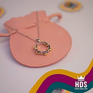 Hadasa Dance Shop Tambourine Pendant Necklace/Cadena Pandero - Elegant Gift for Women, Silver