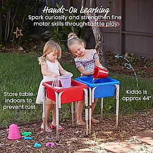 ECR4Kids 2-Station Sand and Water Adjustable Play Table, Sensory Bins, Blue/Red