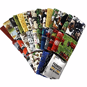 10 Fat Quarters - Farm Farming Country Hobby Farmer Ranch Orchard Farmhouse Animals Assorted Quilters Cotton Fabric Bundle