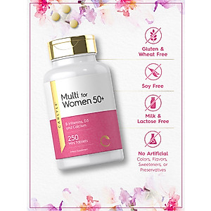 Carlyle Multivitamin for Women 50 and Over | 250 Caplets | Iron Free | with B-Vitamins, D3, and Calcium | for Women 50 Plus | Gluten Free