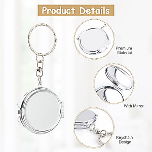 6 Pcs Round Mirror Keychain Compact Double Sided Folding Key Chain Pendant Small Hand Held Mirror with Keyring for Women Girls