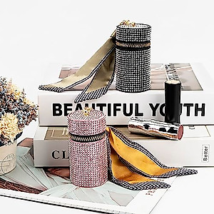 Adorila 2 Pack Lipstick Case Keychain, Leather Diamond Lip Gloss Holder, Travel Lipstick Organizer for Purse Perfume Fingernail Polish (Black & Pink)