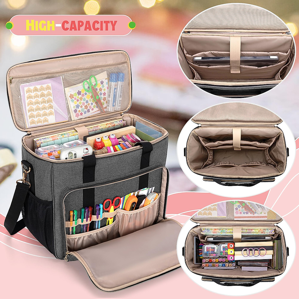 Luxja Craft Bag for Scrapbook Supplies (Fits 12 x 12 inch Scrapbook Album and 15.6” Laptop), Scrapbook Tote Bag with Multiple Pockets (Patent Pending), Gray