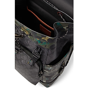 Coach League Flap Backpack in Signature with Camo Print Leather Charcoal Multi One Size