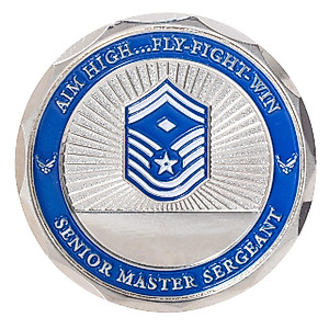 United States Air Force Senior Master Sergeant W/Diamond Non-Commissioned Officer Rank 45mm Challenge Coin and Blue Velvet Display Box