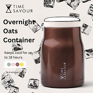 Time Savour 16oz Overnight Oats Containers with Lids for Overnight Oats, Smoothie, Yogurt, Pasta & Soup, Thermos Food Jar for Kids & Adults (Brown)