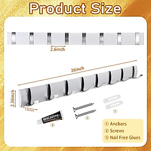 Wesiti 8 Hooks Wall Mounted Coat Rack, Floating Rack with Retractable Hooks, Door Wall Coat Rack Aluminum Space Saving Wall Hangers Hook Rail for Entryway Bathroom Hat Towel (White)