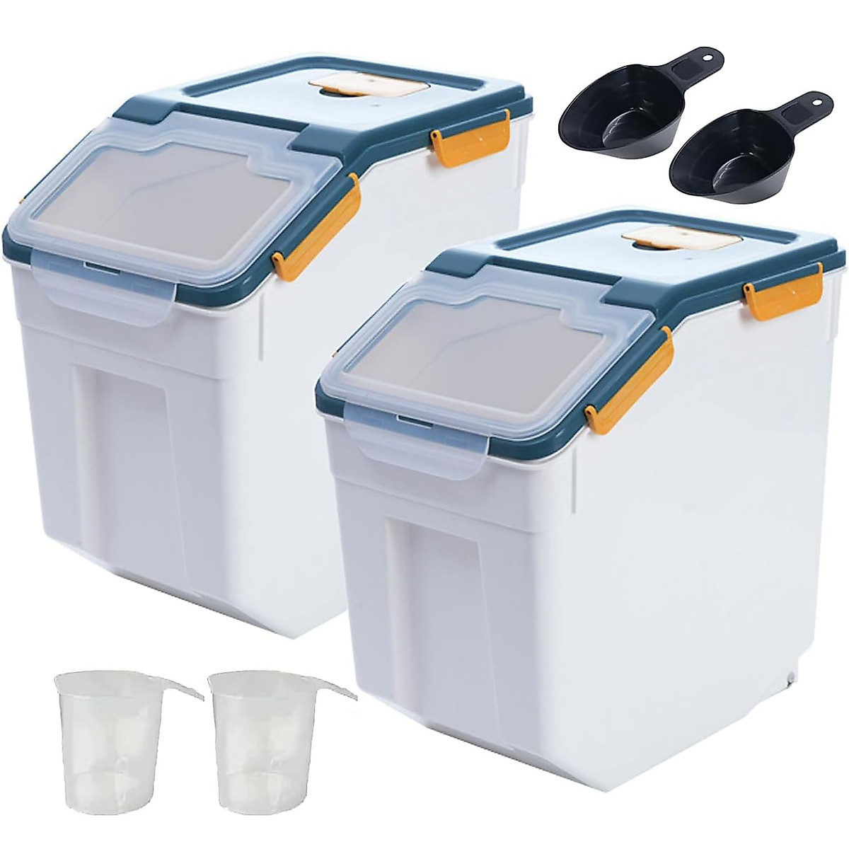 MC MEICHUANG 50 lbs Flour Storage Container, 2 Pack Rice Storage Container with Measuring Cup & Scoop, Pet Food Storage Container Dog Cat Food Bin, Blue