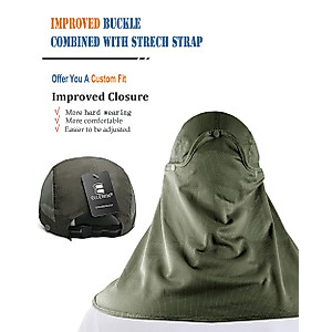 ELLEWIN Outdoor Fishing Flap Hat UPF50 Sun Cap Removable Mesh Face Neck Cover, D-army Green/ Mesh Neck Cover, M-L-XL