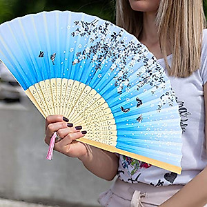 Aneco 4 Pieces Folding Fans Bamboo Handheld Fans Silk Fabric Fans Hand Holding Fans for Wedding, Party, Gifts, Wall Decoration