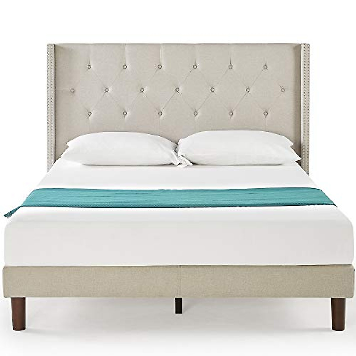 ZINUS Annette Upholstered Platform Bed Frame, Mattress Foundation, Wood Slat Support, No Box Spring Needed, Easy Assembly, Queen