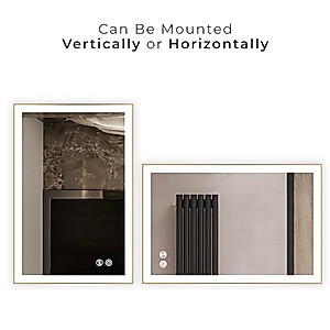 LED Lighted Bathroom Mirror 24 x 36 Inch, Champagne Gold Framed Wall Mounted Dimmable Vanity Mirror, Anti-Fog Touch Sensor, Adjustable Color Warm/White/Natural