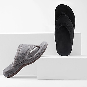 BCSTUDIO Women's Flip Flop Slippers with Arch Support Spa Thong slippers Orthotic Insole Fuzzy Slides Indoor Outdoor Size 11, Black