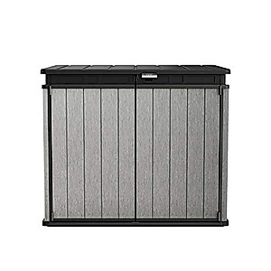 Keter Elite Store 4.6 x 2.7 Foot Resin Outdoor Storage Shed with Easy Lift Hinges, Perfect for Trash Cans, Yard Tools, and Pool Toys, Grey