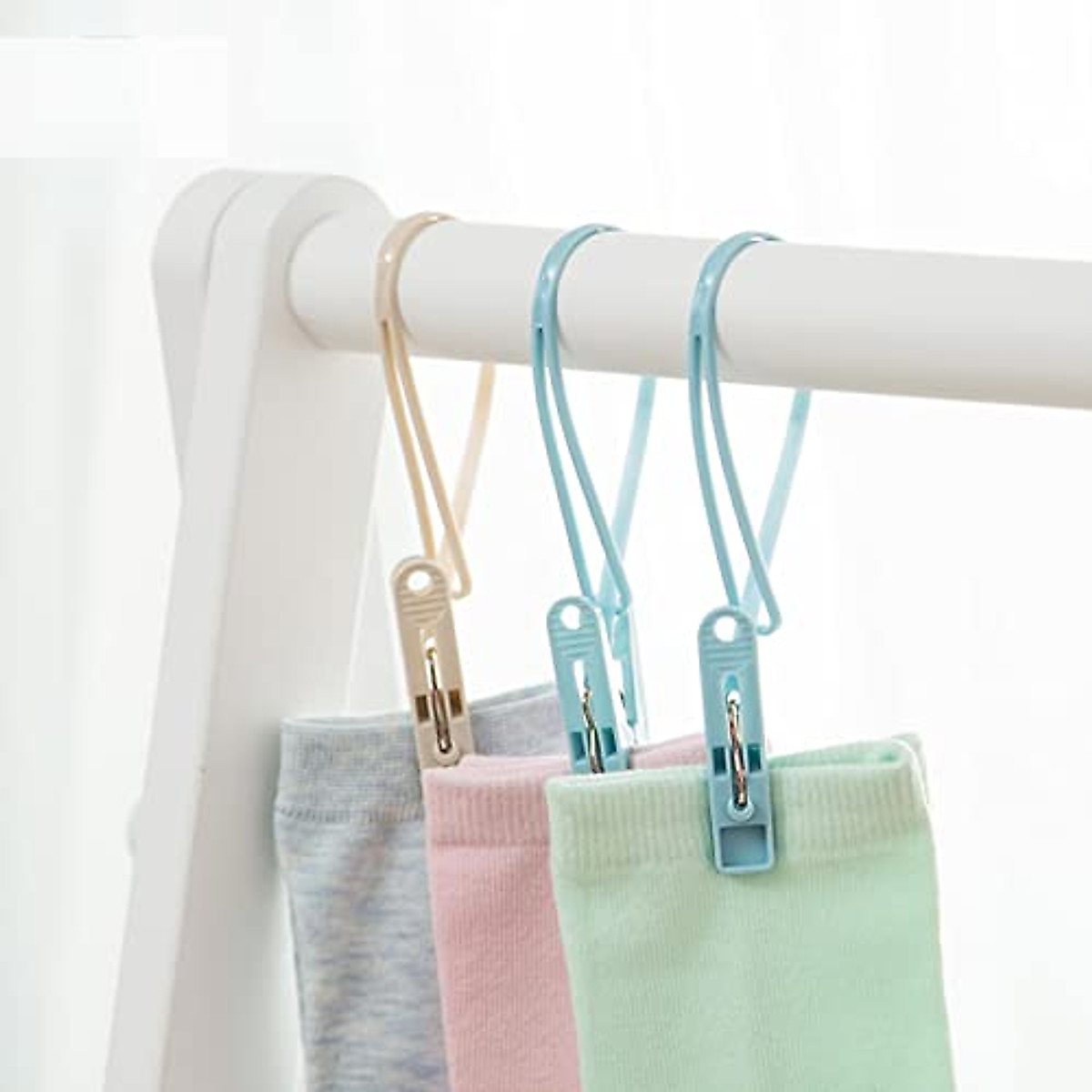 MXY Clothespins Socks Clip Underwear Clothes Clips Plastic Nonslip Grips Hanging Hold Pegs Travel Wardrobe Hanging Folders Clamps with Rope Strap Can Hang Anywhere You Need Set of 15 Pieces