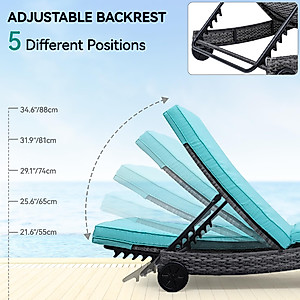 YITAHOME Wicker Chaise Lounge Outdoor PE Rattan Pool Lounge Chair with Adjustable Backrest and Removable Cushion & Wheels for Poolside Deck Balcony Lawn