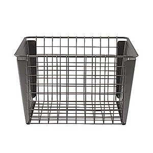 Spectrum Diversified Macklin, Stamped Steel & Wire Basket for Closet & Cubby Storage Vintage-Inspired Design with Customizable Label Plate, Medium, Industrial Gray