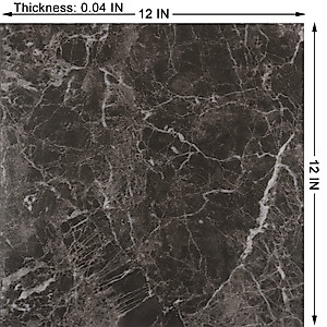 WESTICK Black Marble Peel and Stick Floor Tile Bathroom Flooring Tiles Peel and Stick Waterproof Floor Tile Bedroom Living Room Vinyl Flooring Kitchen Vinyl Tiles for RV Storeroom 5 PCS 12" x 12"