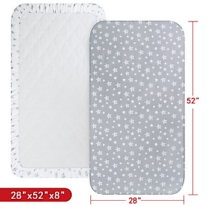 Crib Sheets for Boys or Girls 2 Pack, Fitted Crib Sheet for Standard Size Crib and Toddler Mattresses, Soft and Breathable Material, Grey & White