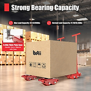 TFCFL 4pcs Machinery Mover with 2 Steering Handle 6T Machinery Moving Skate 13200lbs Machinery Skate Dolly w/ 360°Rotation Disc & 4 Rollers Machinery Skate Heavy Duty Industrial Moving Equipment, Red