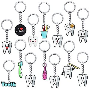 Tooth Shape Keychain Dentist Tooth Key Ring Dental Assistant Gifts Cute Tooth Ornament Decorative Keychain Ornament Dental Gift for Dental Students Office Staffs Dental Assistants, 12 Styles (36 Pcs)