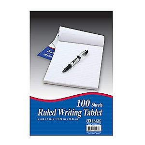 BAZIC Writing Pad 100 Sheets 6" X 9", Lined Ruled Memo Writing Notebook, Easy Tear Note Paper for Office School Home, 1-Pack