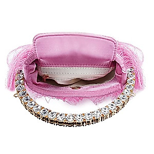 Women's Crystal Tassel Evening Clutch Purse Rhinestone Top Handle Satin Dressy Evening Party Handbags Pink
