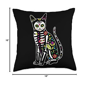 Colorful Sugar Skull Cat - Mexican Dead Celebrations Throw Pillow