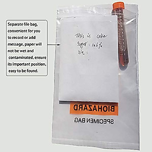 Daarcin 100pcs Biohazard Specimen Bags, 6x9.8in/15x25cm Laboratory Sample Bag with Biohazard Logo Printing, Ziplock Top with Outside Pocket Paperwork Pouch