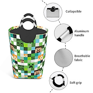 Bukoigo Video Game Mosaic Background Large Laundry Hamper Waterproof Durable Dirty Clothes Storage Baskets Washing Bag for Home Dorm 50L